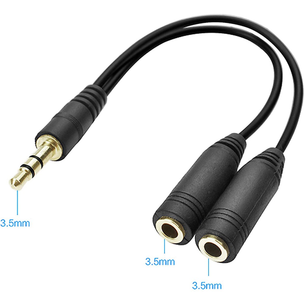 3.5mm Headphone 1 Jack Male to 2 Female Stereo Audio Y Splitter Cable ...