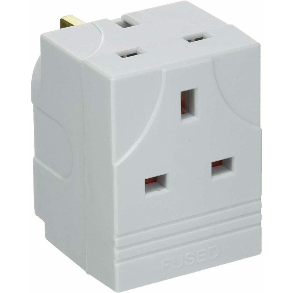 3 Way Gang Multi-Purpose Block Socket Splitter Mains Wall Adaptor UK ...